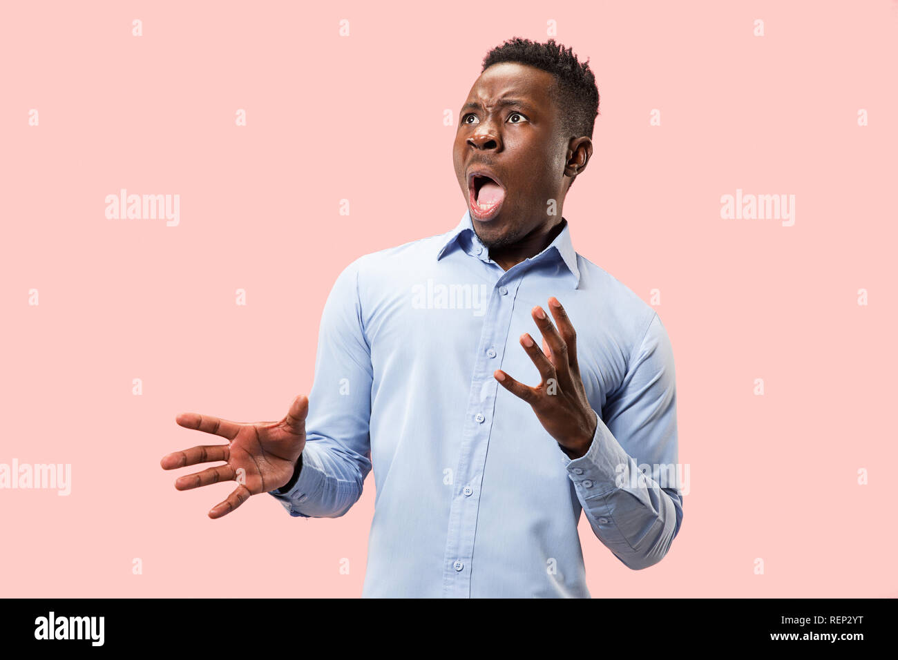 I'm afraid. Fright. Portrait of the scared afro man. Business man ...