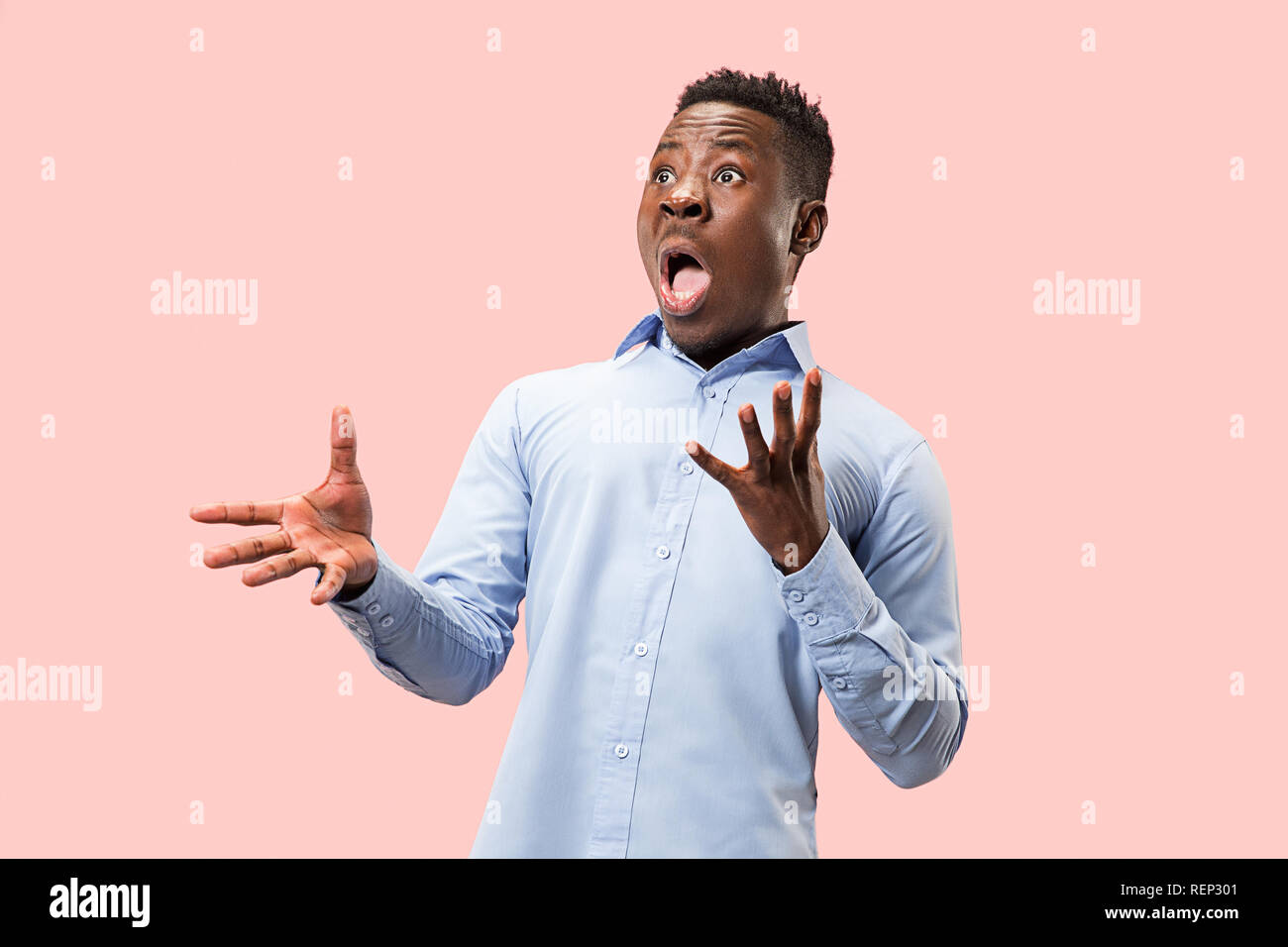 I'm afraid. Fright. Portrait of the scared afro man. Business man ...