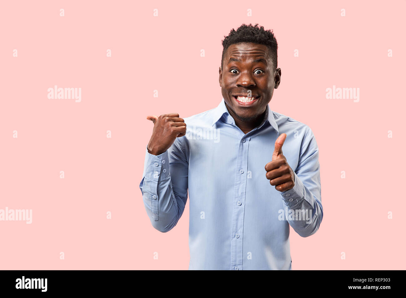 I am ok. Happy afro businessman, sign ok, smiling, isolated on trendy ...