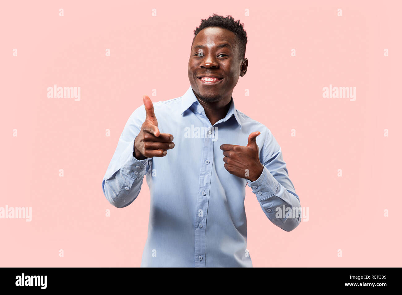 I am ok. Happy afro businessman, sign ok, smiling, isolated on trendy ...