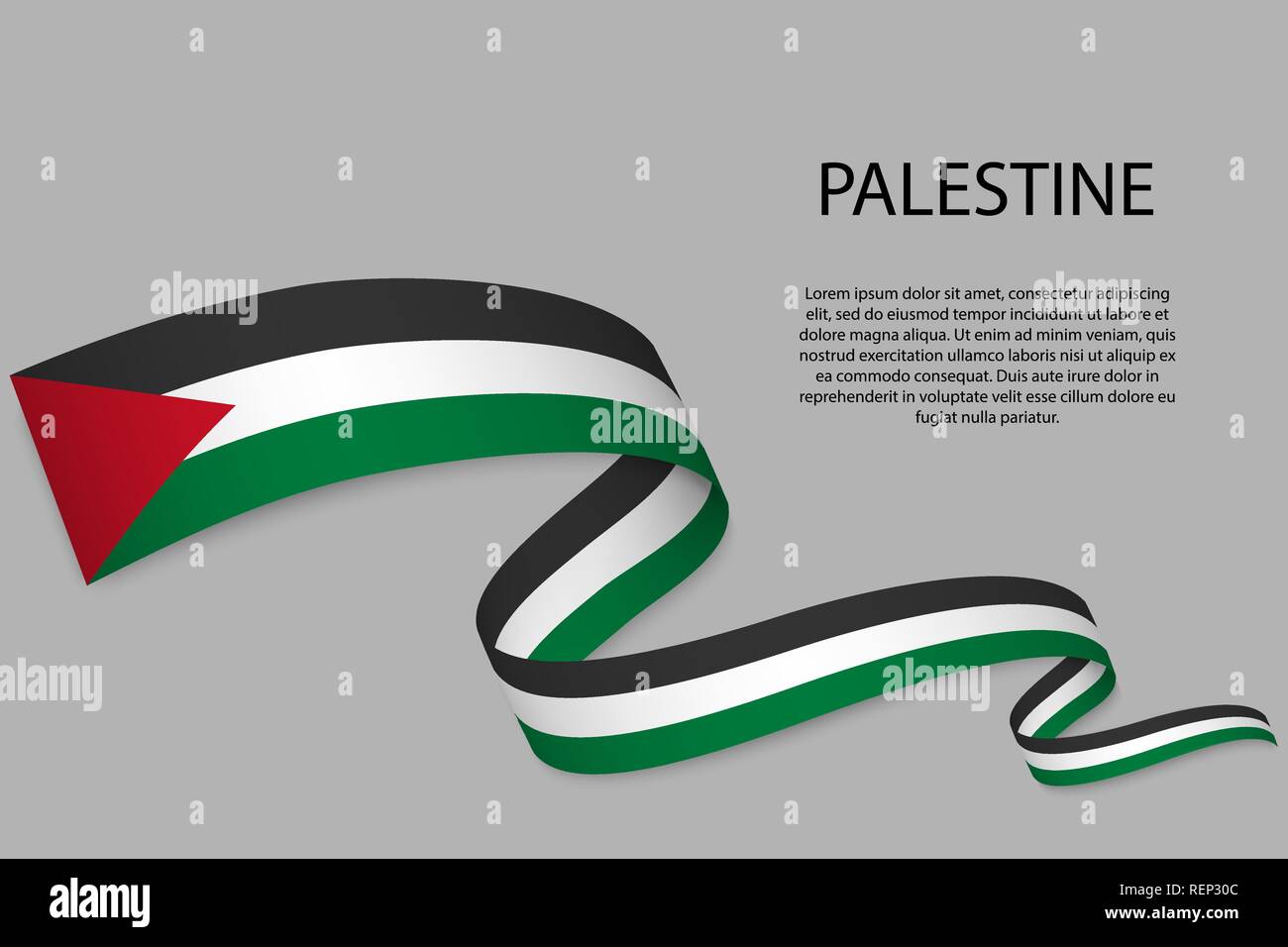 Waving ribbon or banner with flag of Palestine. Template for ...
