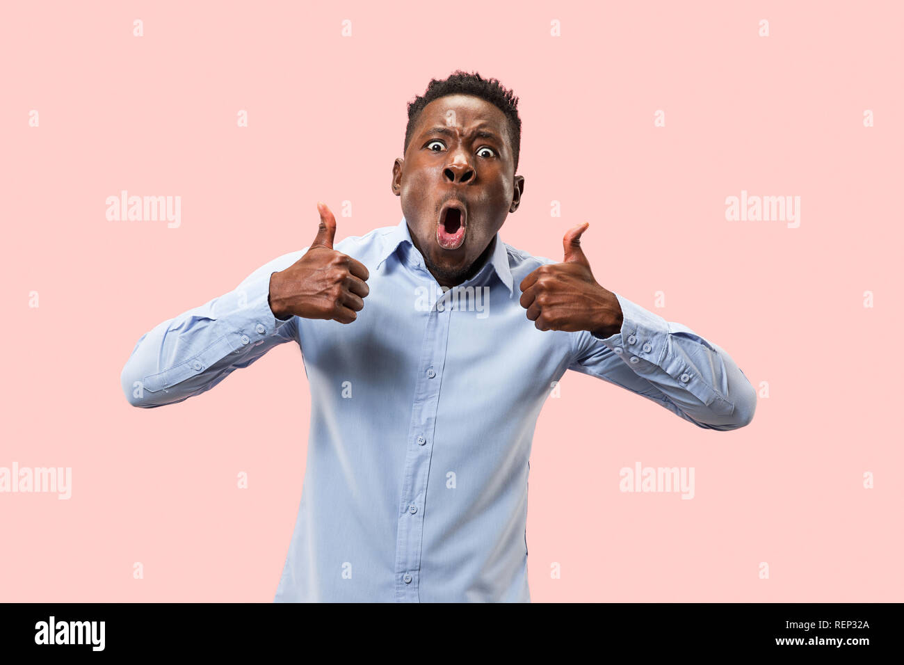 I am ok. Happy afro businessman, sign ok, smiling, isolated on trendy ...
