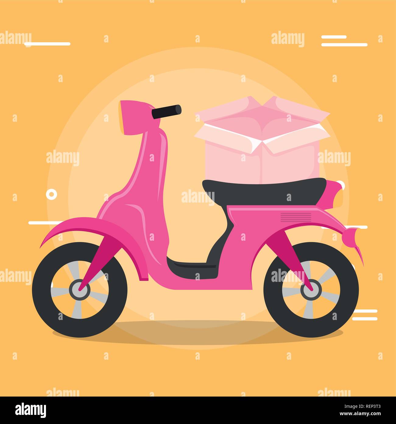 Motorcycle with a box over yellow background, vector illustration Stock ...