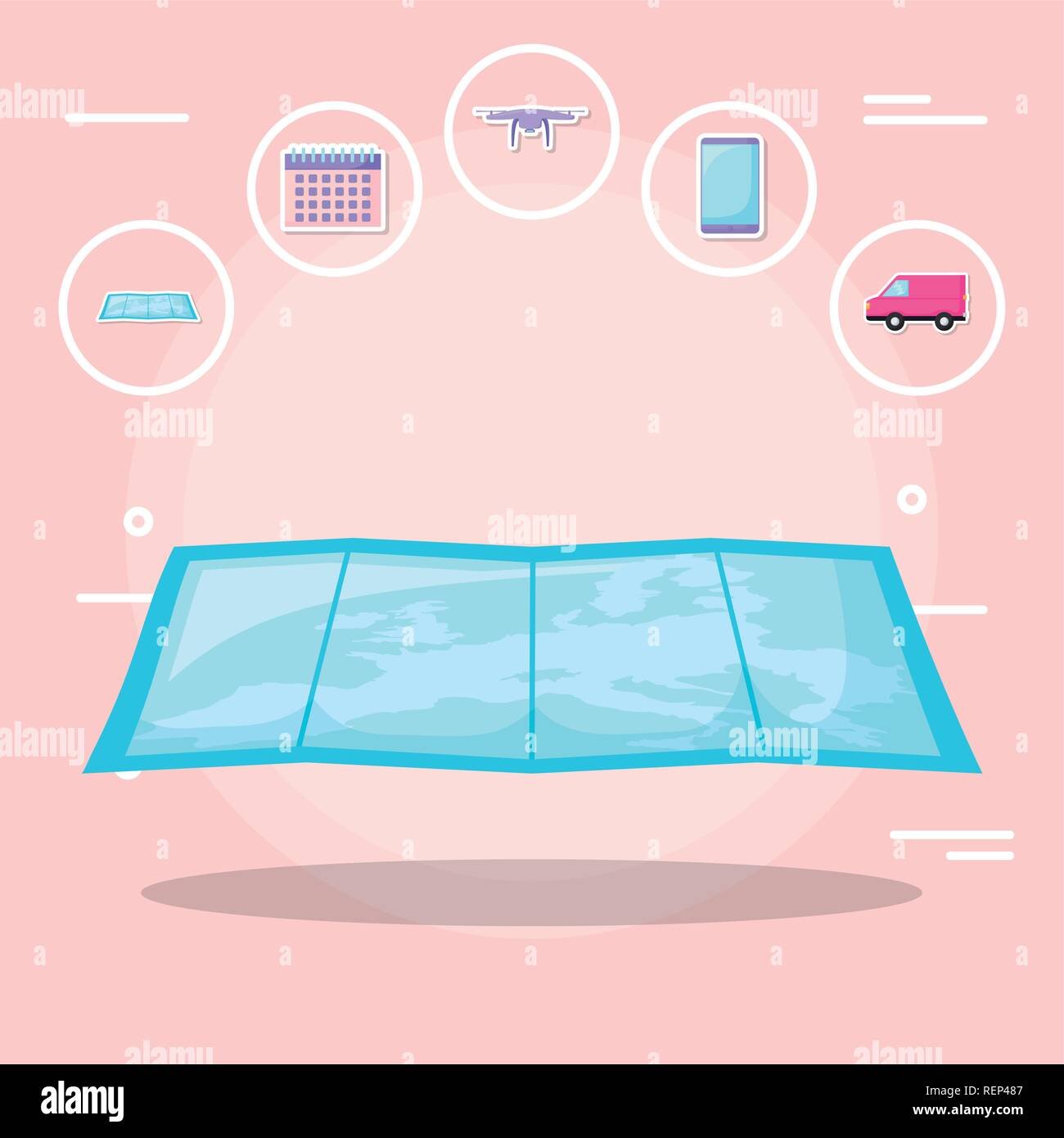 map with delivery related icons Over white background, vector ...
