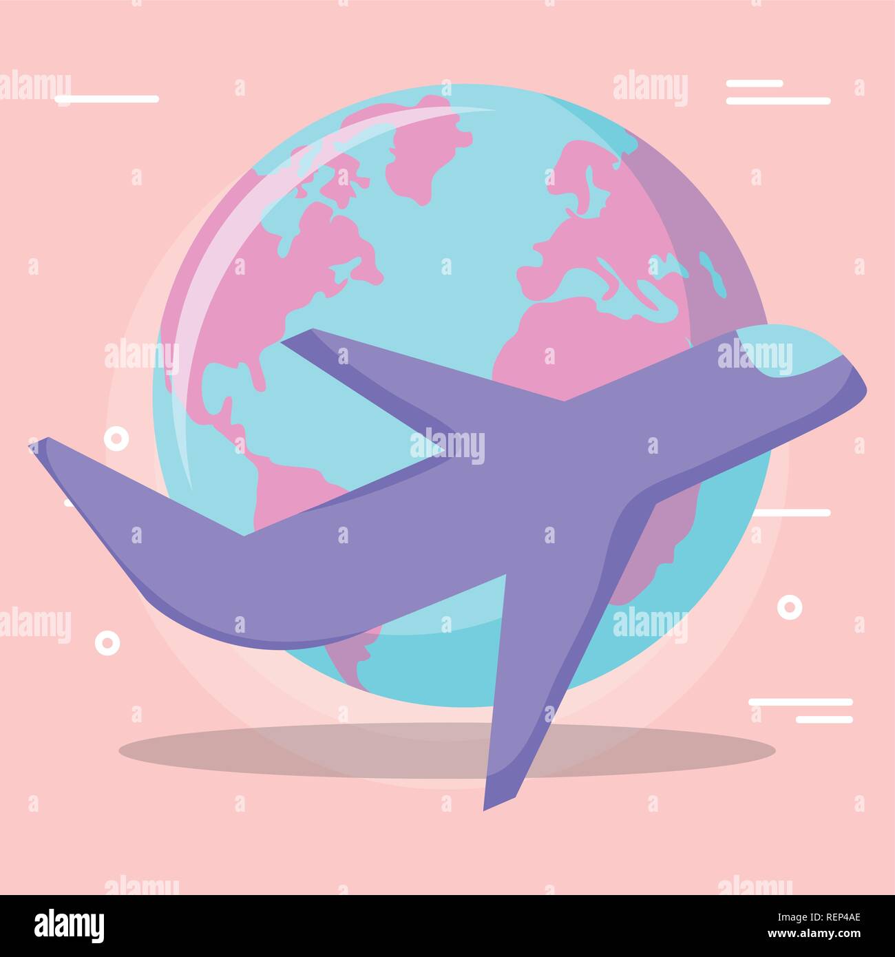 Airplane and earth planet Over white background, vector illustration ...