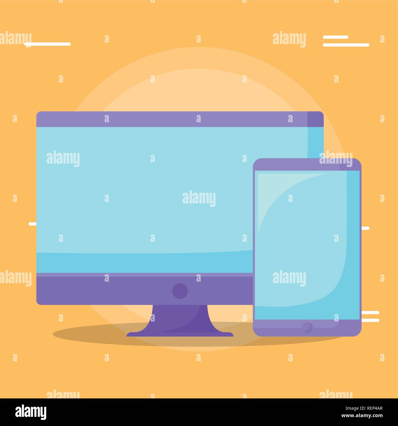 computer and smartphone Over yellow background, vector illustration ...