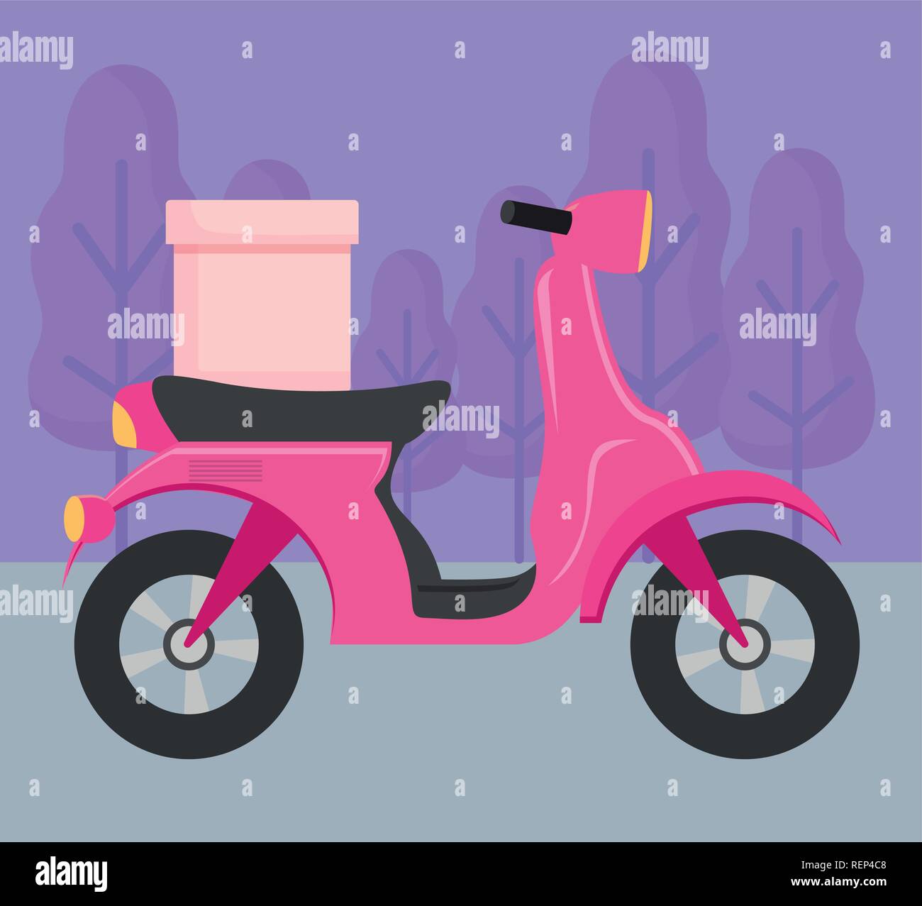 Motorcycle with a box over purple background, vector illustration Stock ...