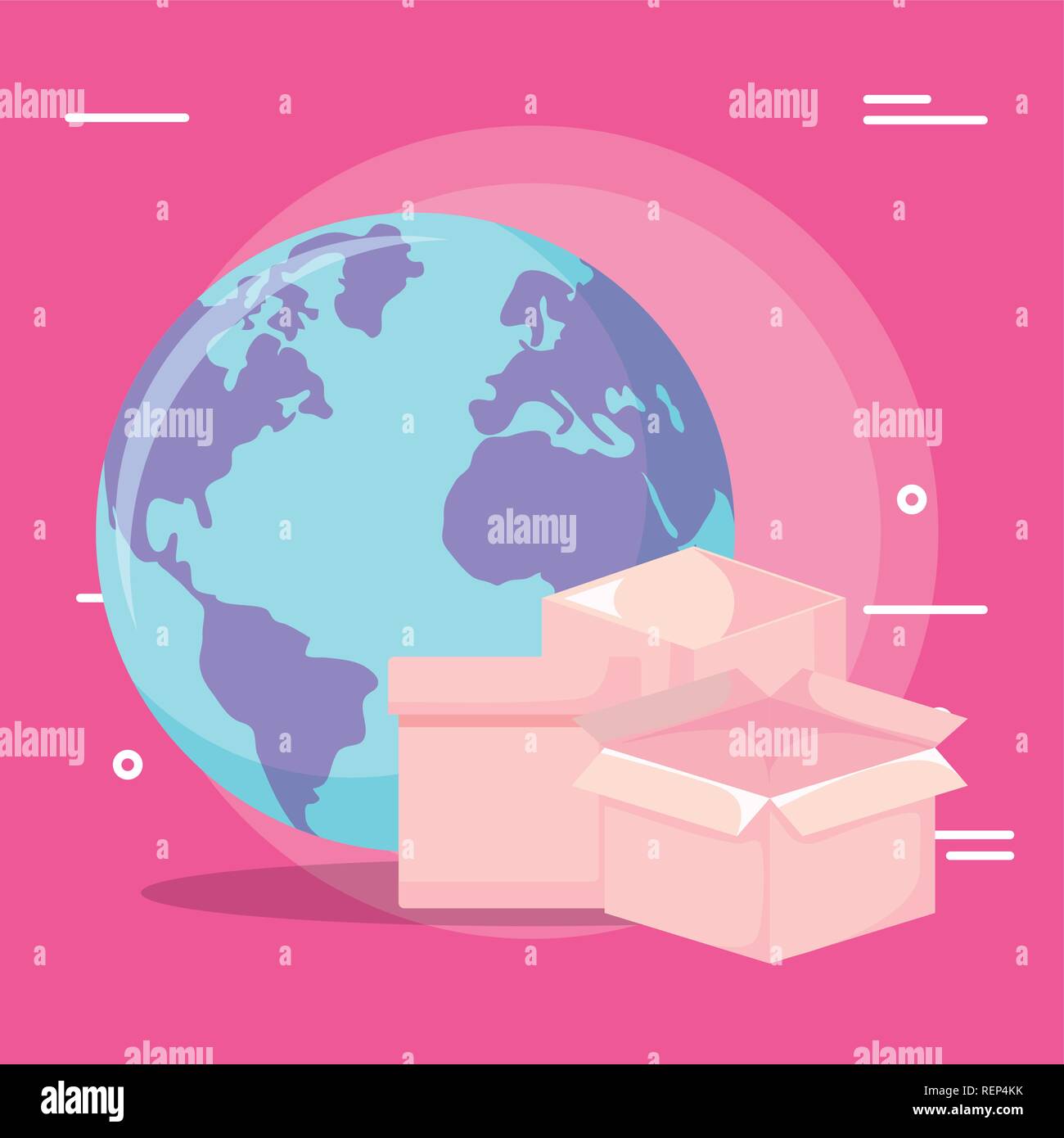 earth planet and boxes Over white background, vector illustration Stock ...