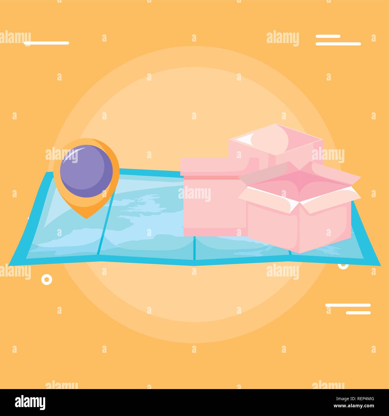 map with location pin and boxes Over yellow background, vector ...