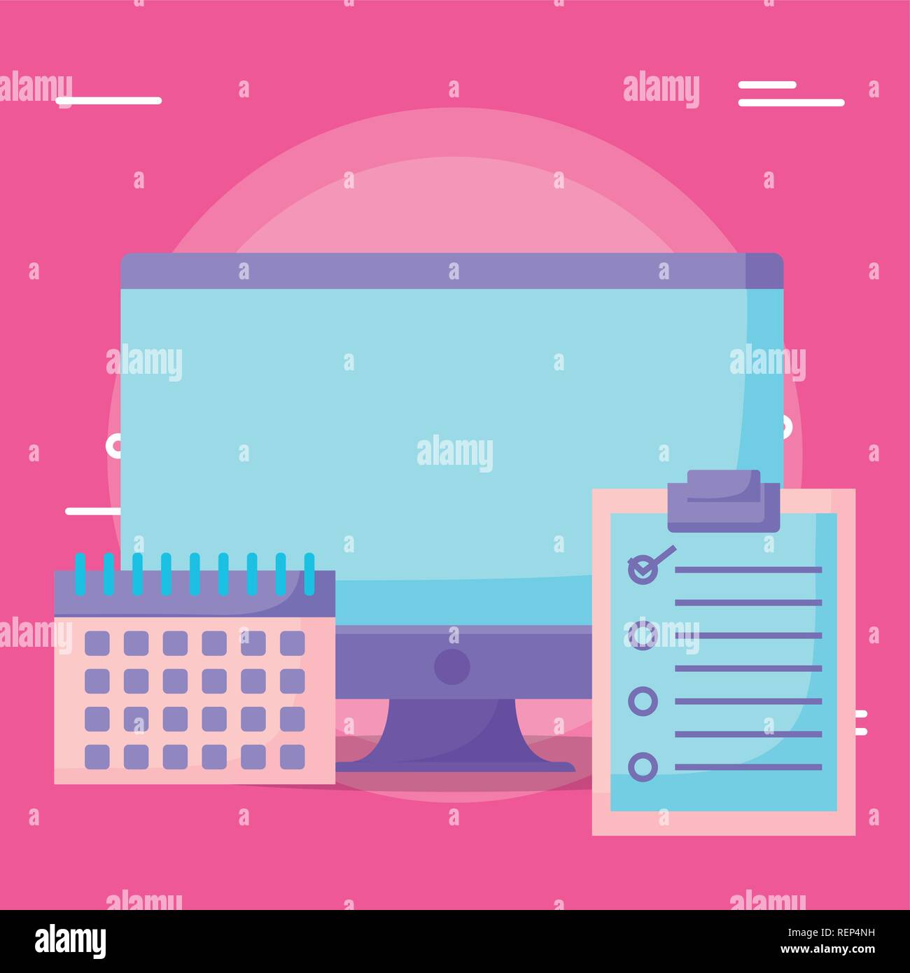 Computer and checklist over pink background, vector illustration Stock ...