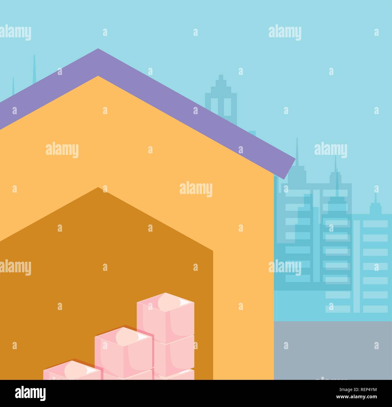 Warehouse with boxes over blue background, vector illustration Stock ...