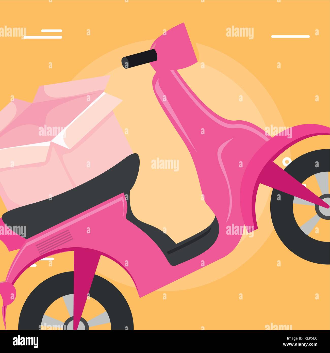 Motorcycle with a box over yellow background, vector illustration Stock ...