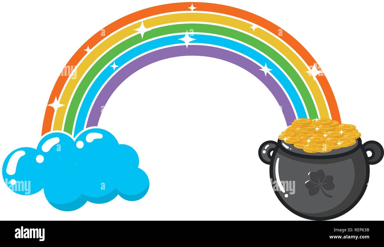 rainbow cauldron coins happy st patricks day vector illustration Stock ...