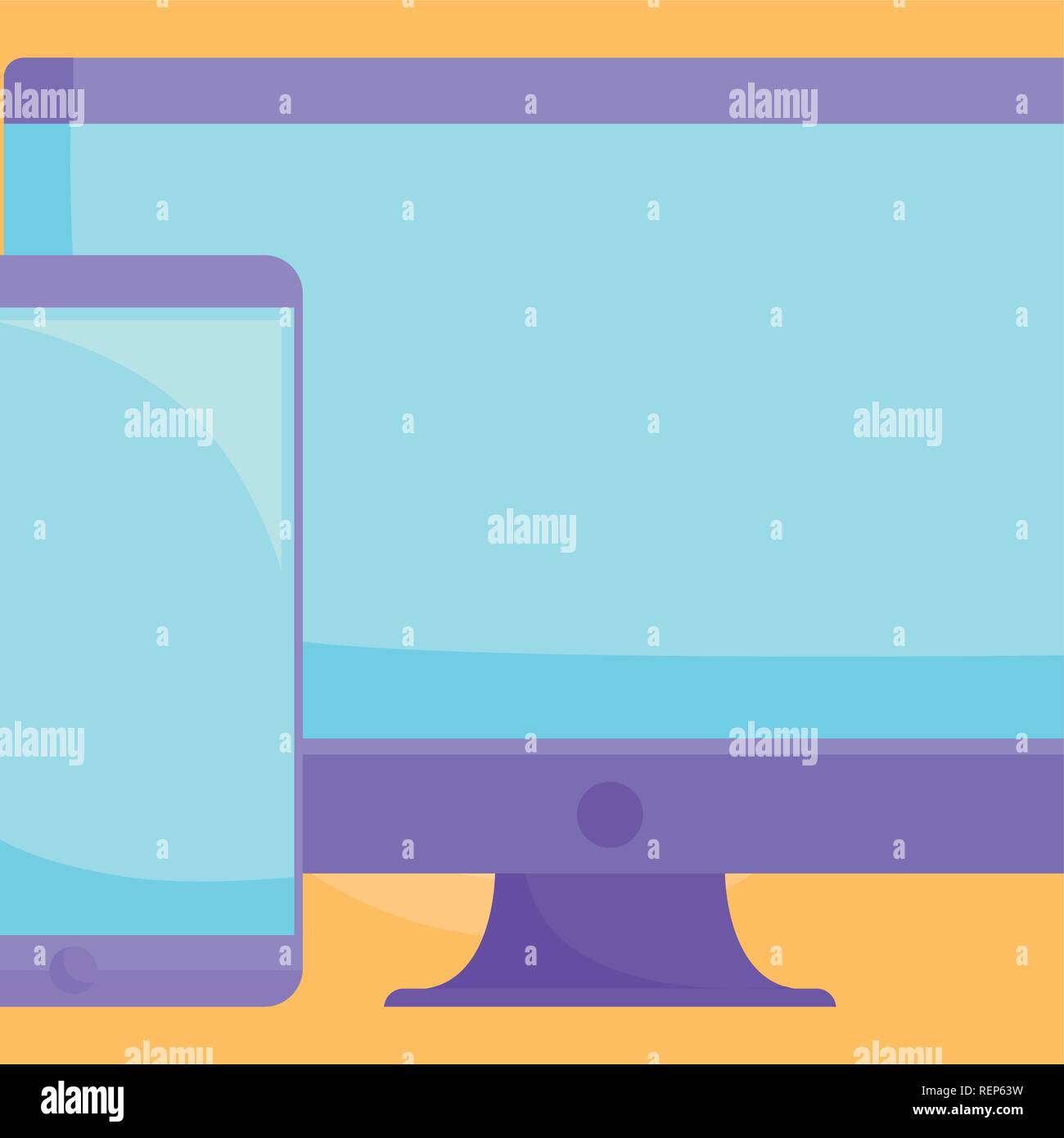 computer and smartphone Over yellow background, vector illustration ...