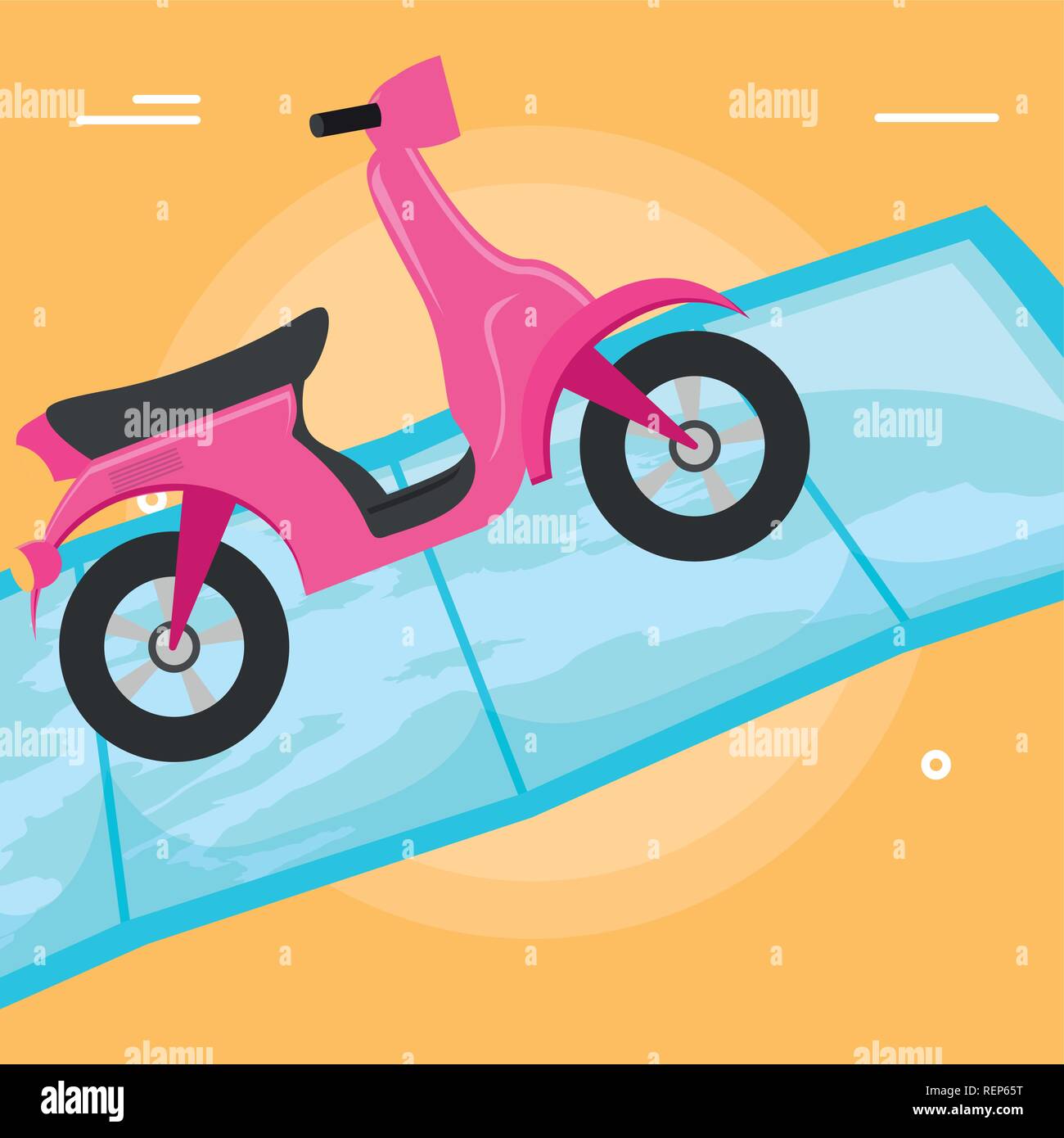 Motorcycle on a map over white background, vector illustration Stock ...