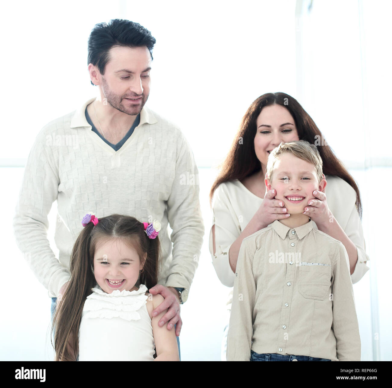 portrait of a happy family with small children Stock Photo - Alamy