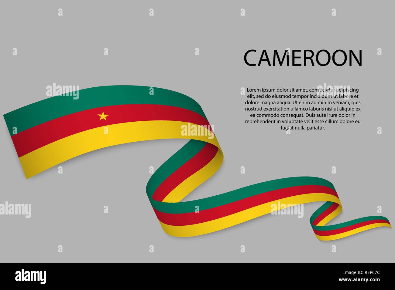 Waving ribbon or banner with flag of Cameroon. Template for ...