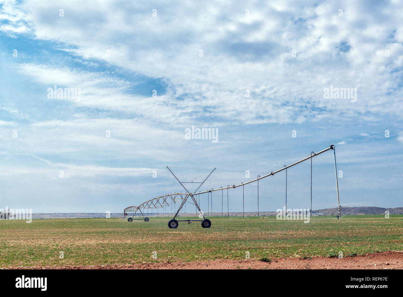 A center pivot irrigation system in operation near Orania in the ...