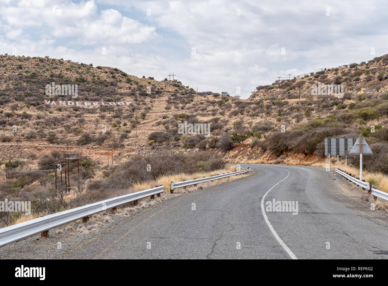 Road to Vanderkloof town in the Northern Cape Province. The name of the ...