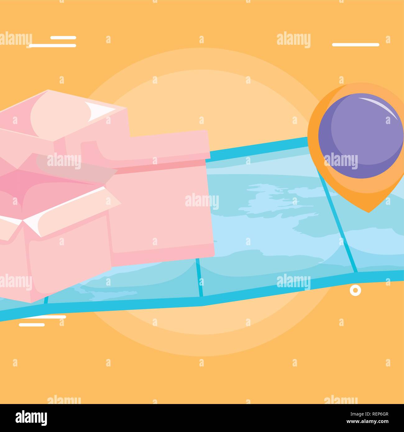 map with location pin and boxes Over yellow background, vector ...
