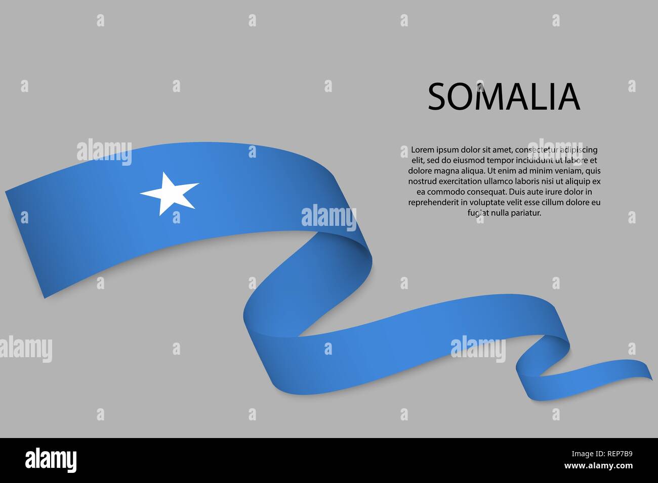 Waving ribbon or banner with flag of Somalia. Template for independence ...