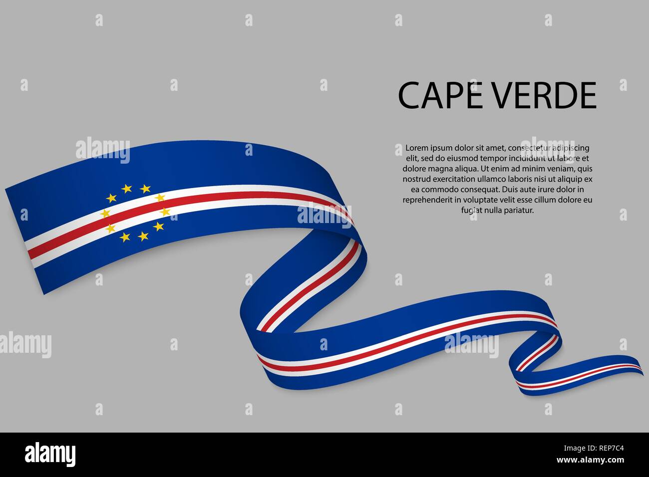 Waving ribbon or banner with flag of Cape Verde. Template for independence day poster design ...