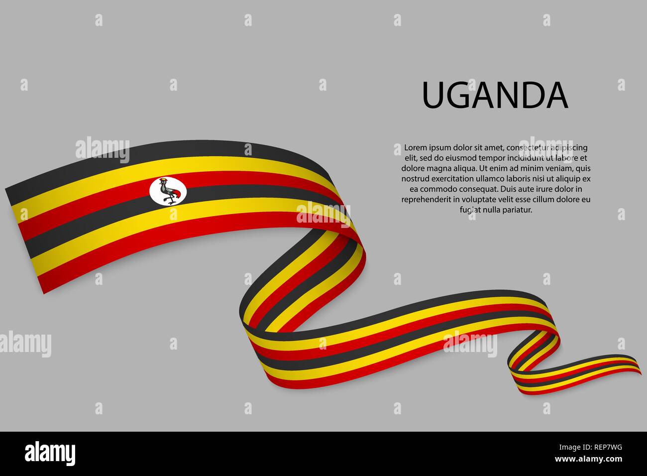 Waving ribbon or banner with flag of Uganda. Template for independence ...
