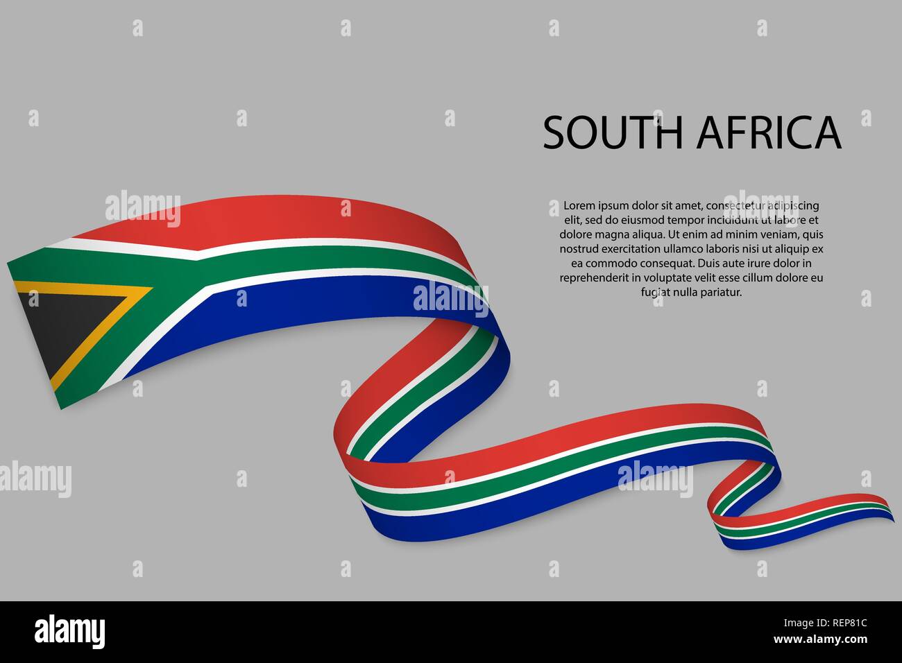 Waving ribbon or banner with flag of South Africa. Template for ...