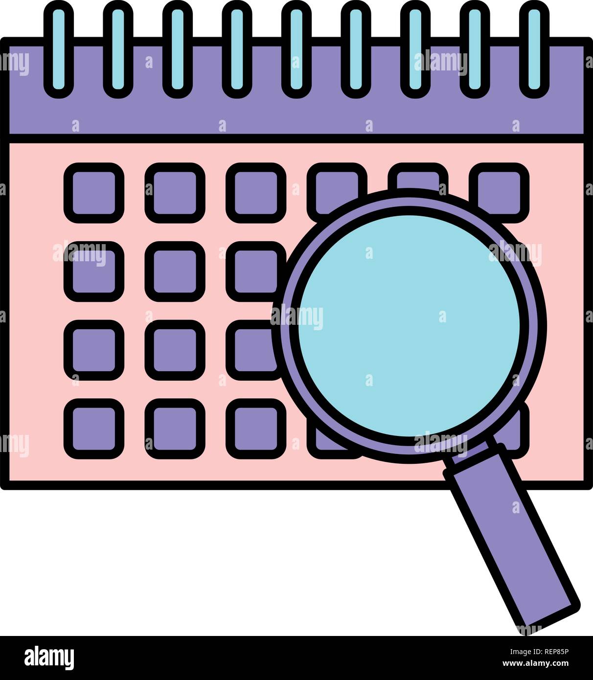 calendar planner and magnifying glass Over white background, vector ...