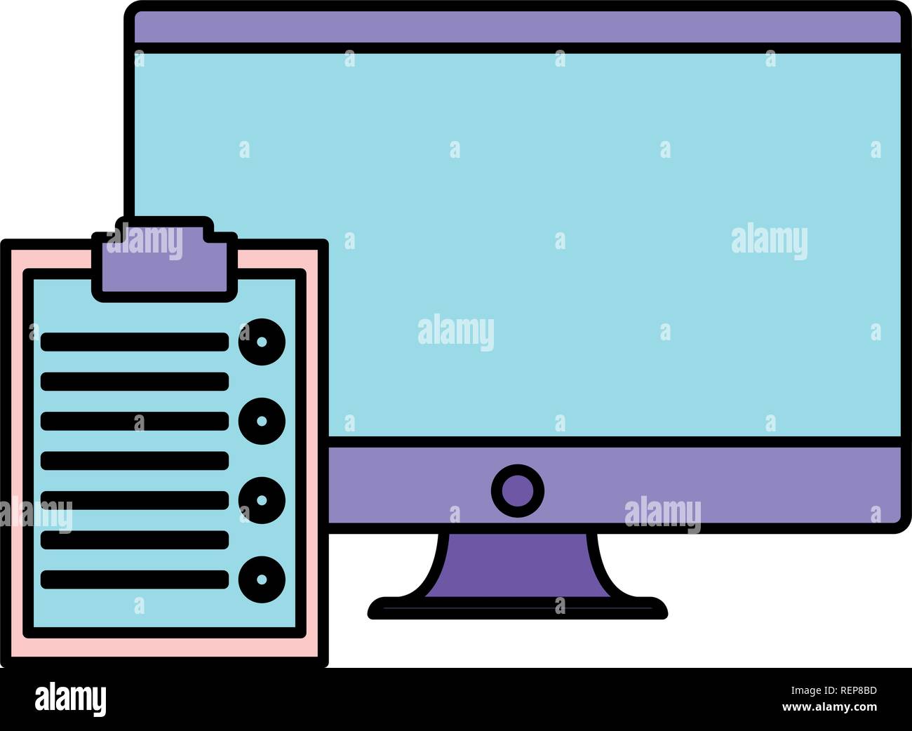 Computer and checklist over white background, vector illustration Stock ...