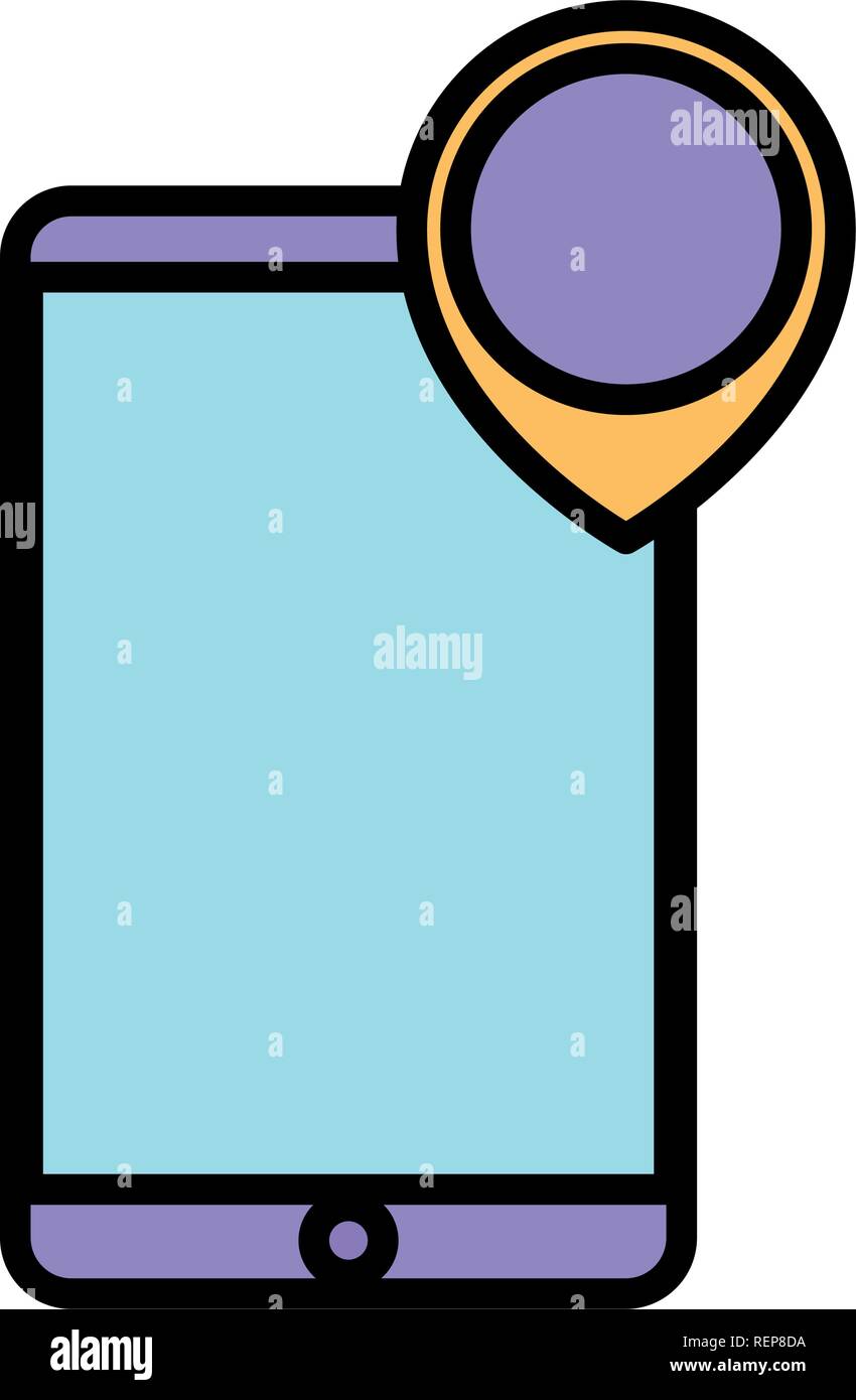 Smartphone device and location pin Over white background, vector ...