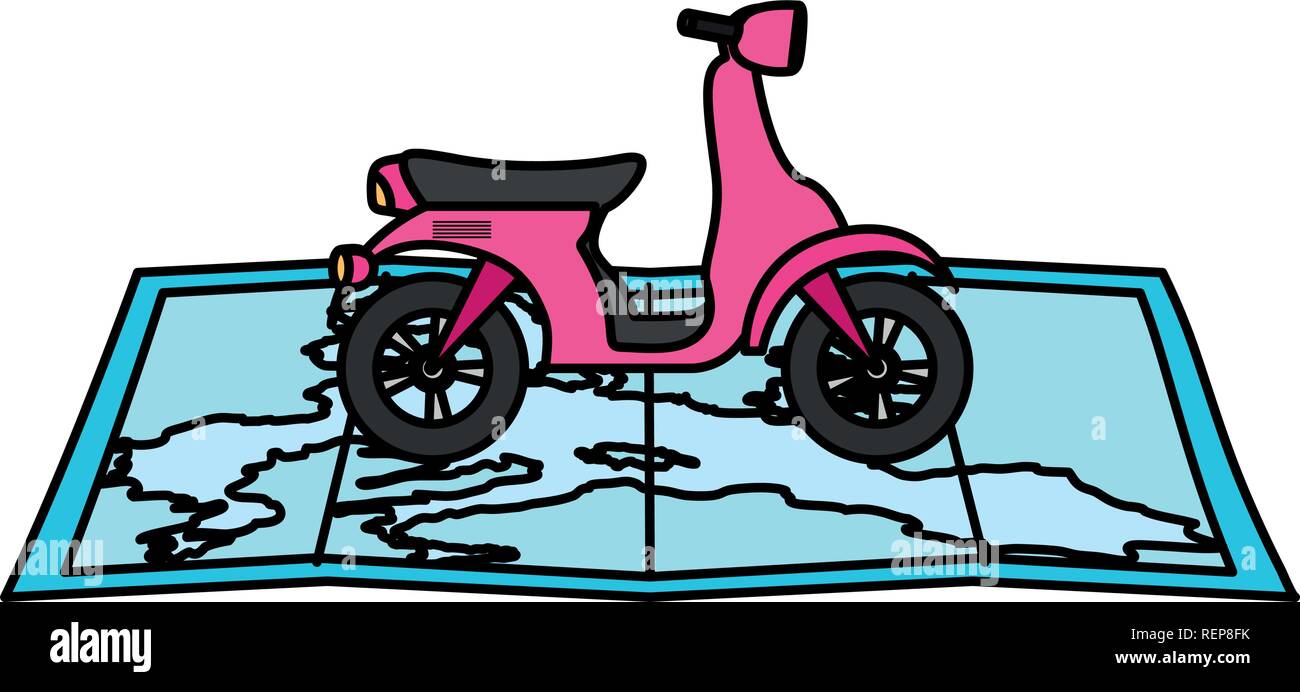 Motorcycle on a map over white background, vector illustration Stock ...