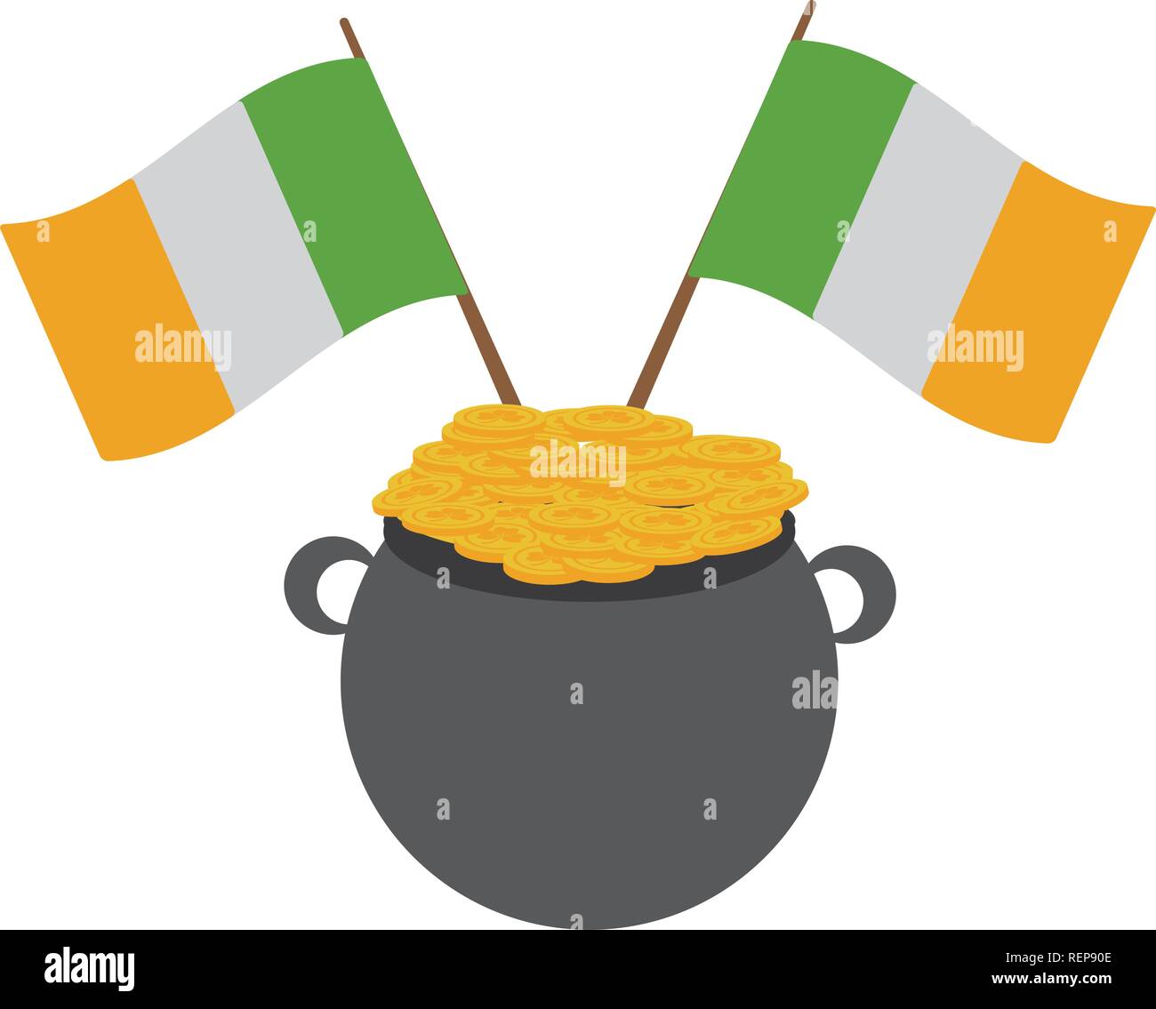 cauldron coins ireland flags happy st patricks day vector illustration ...
