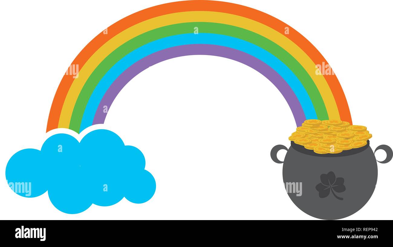 rainbow cauldron coins happy st patricks day vector illustration Stock ...