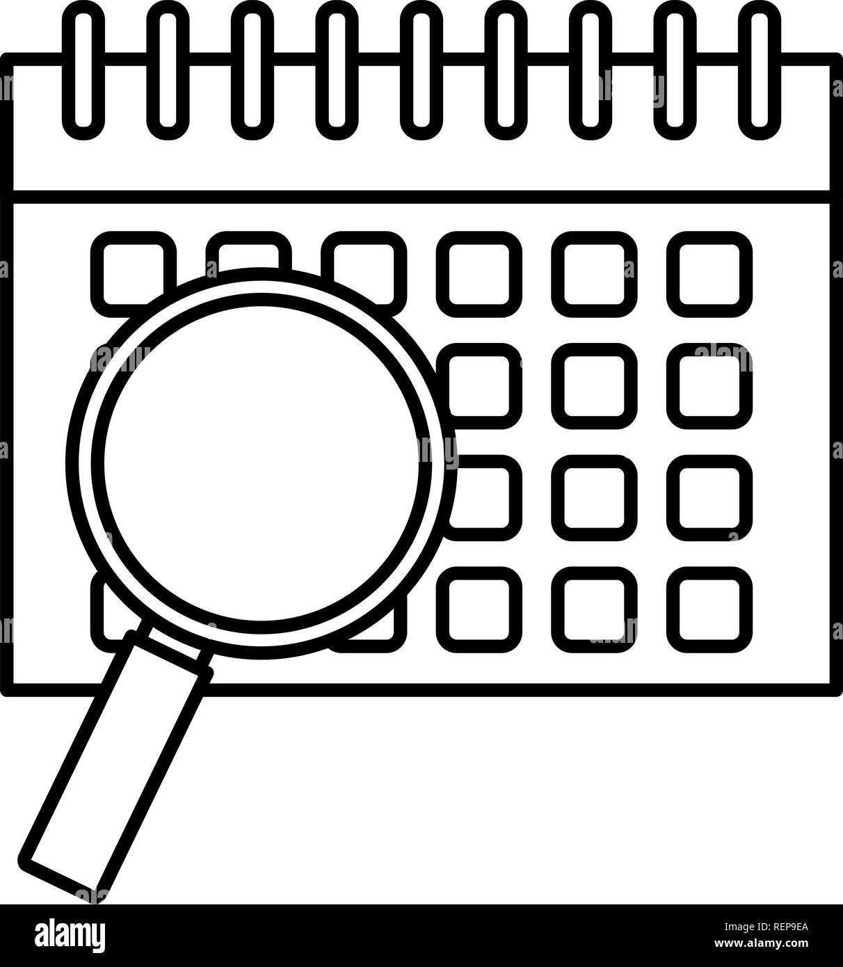 calendar planner and magnifying glass Over white background, vector ...