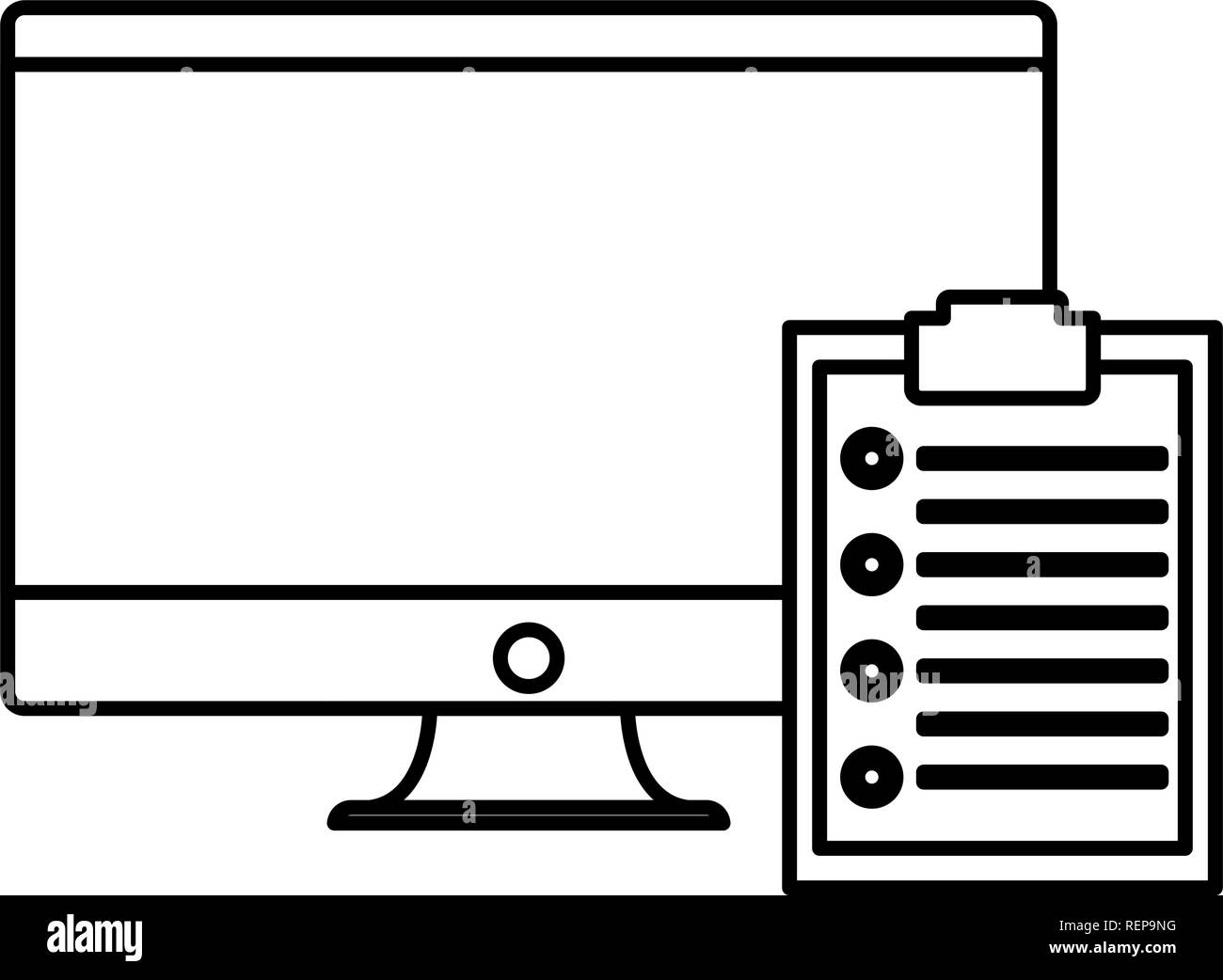 Computer and checklist over white background, vector illustration Stock ...