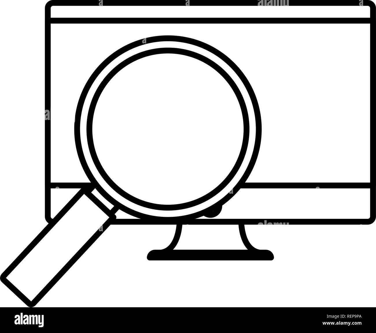 Computer and magnifying glass Over white background, vector ...