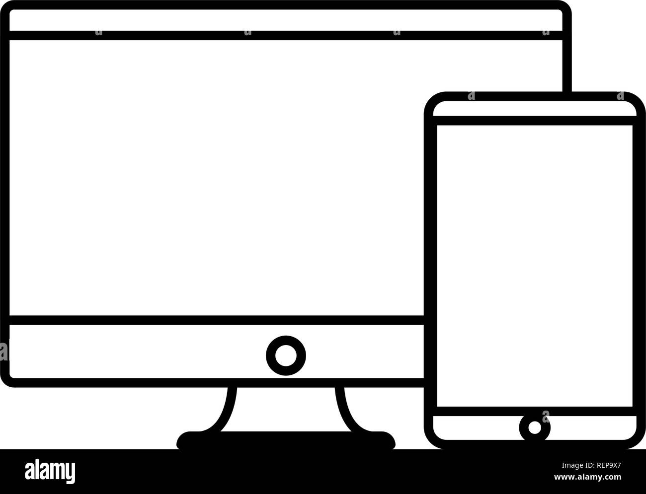 computer and smartphone Over white background, vector illustration ...