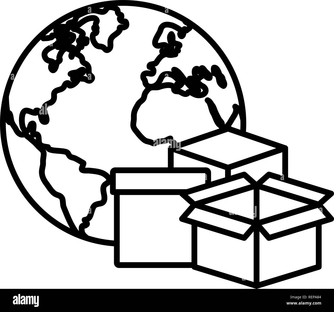 Boxes and Earth planet icon Over white background, vector illustration ...