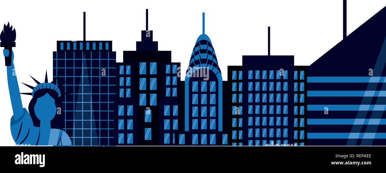 statue of liberty city new york skyscraper on white background vector ...