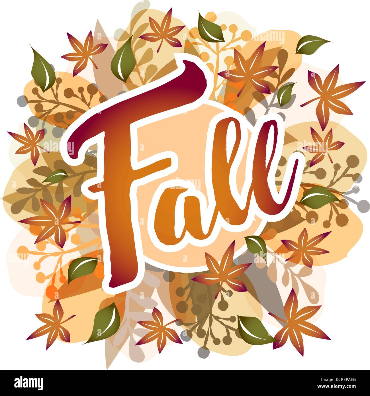 Fall - set of various leaves, brown, orange, yellow and green behind a ...