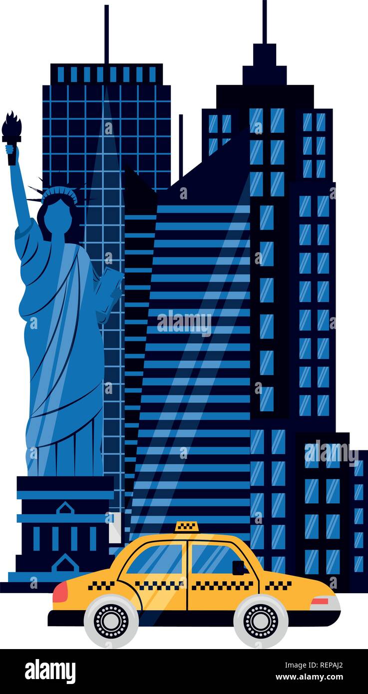 statue of liberty taxi new york skyscraper on white background vector ...