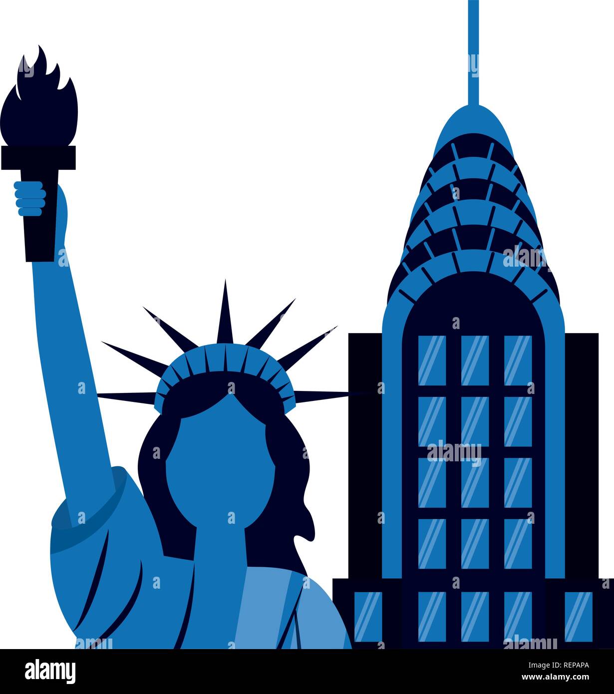 statue of liberty city new york skyscraper on white background vector ...