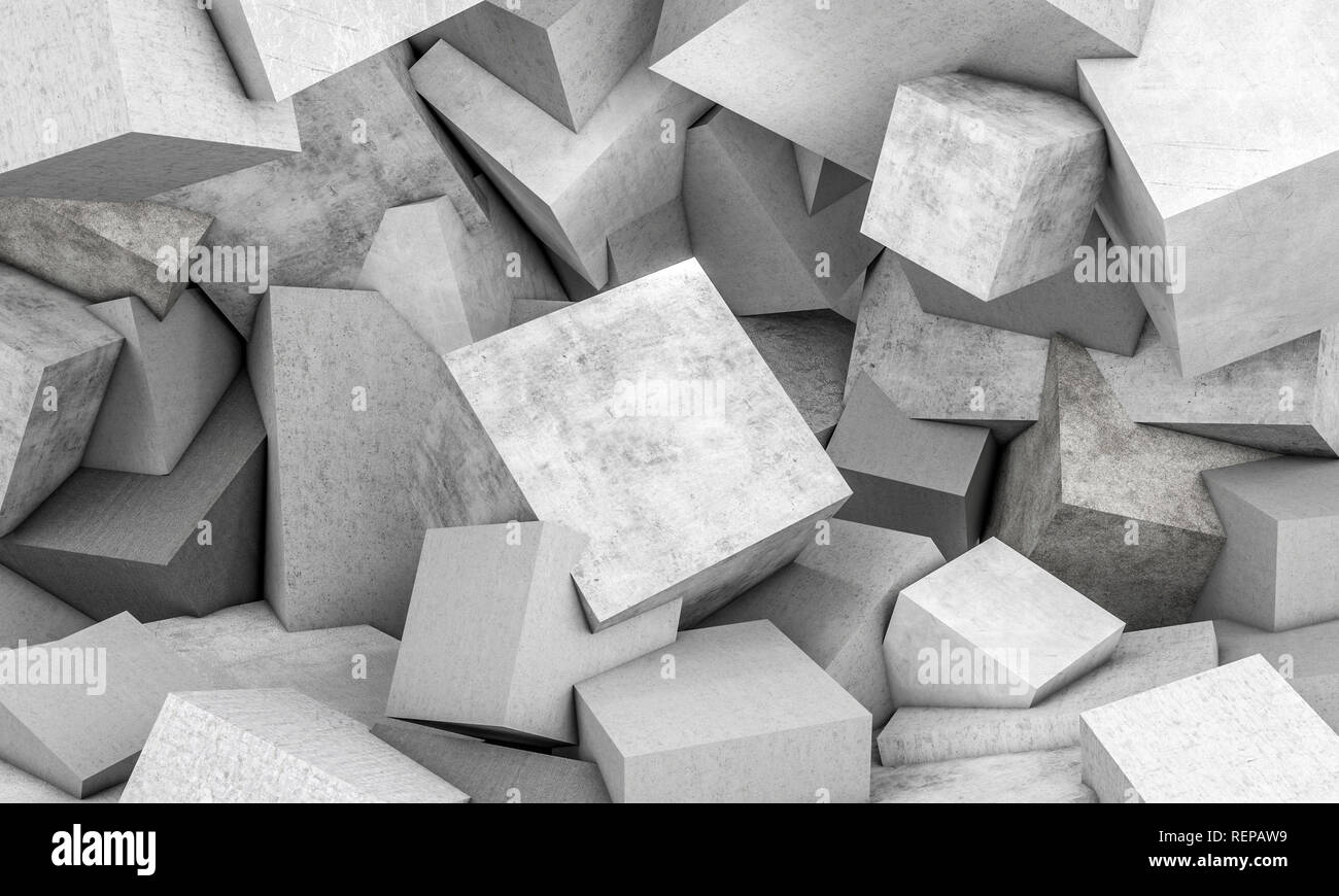 3d rendering image of concrete cubes wall Stock Photo - Alamy