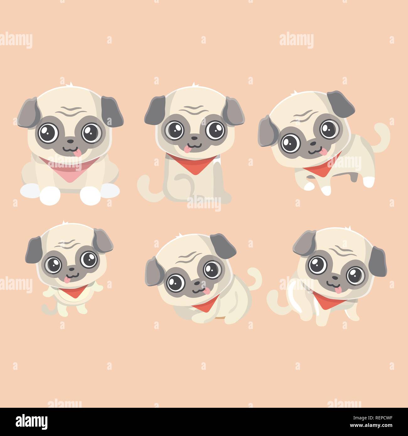 Set of the Funny cartoon pugs puppies Stock Vector Image & Art - Alamy