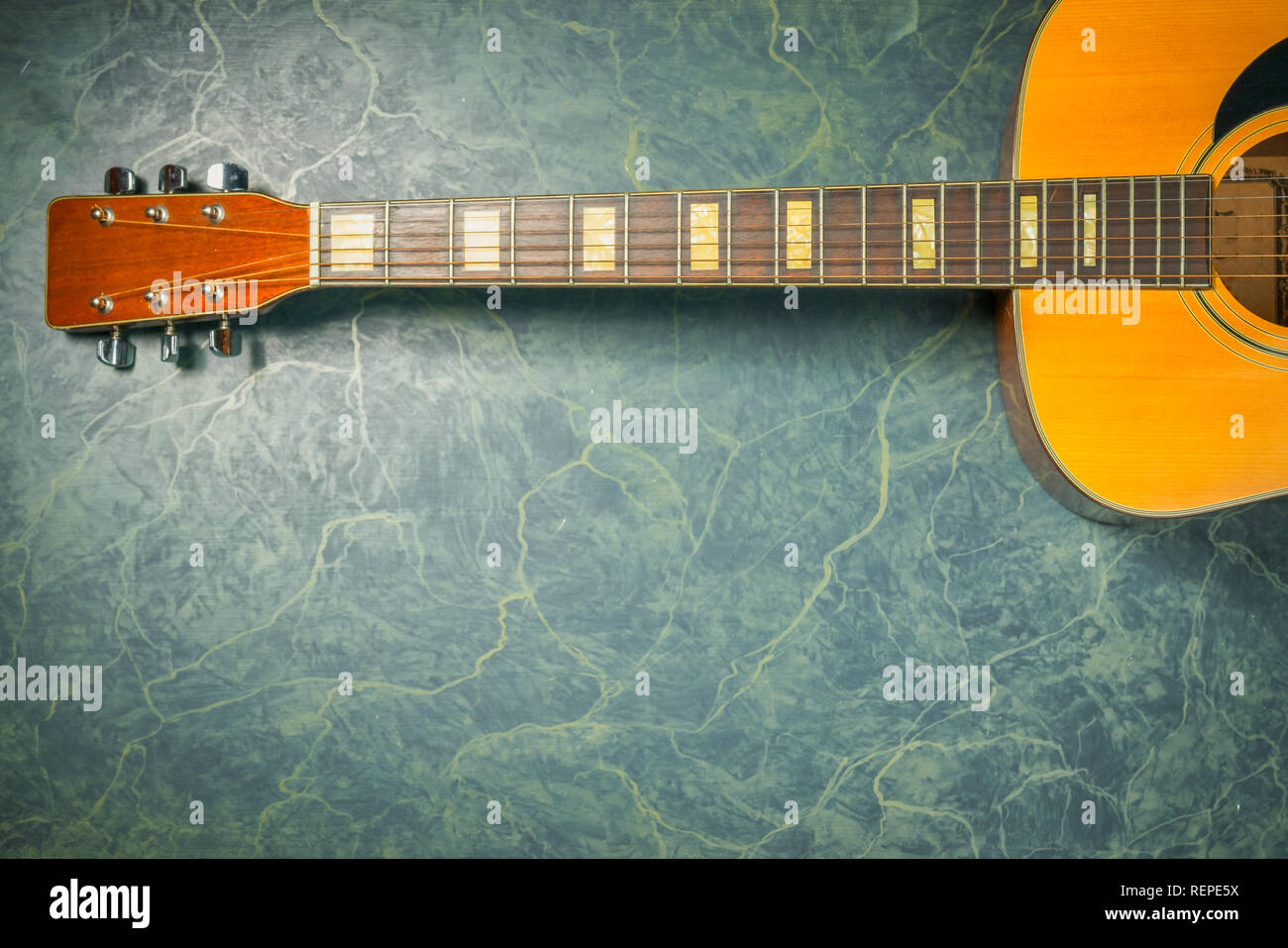 acoustic guitar on green marble background,music concept Stock Photo ...