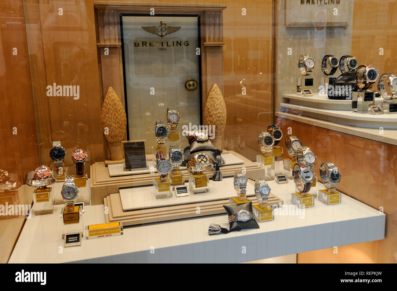 A window display of expensive watches in Zurich's main shopping street ...