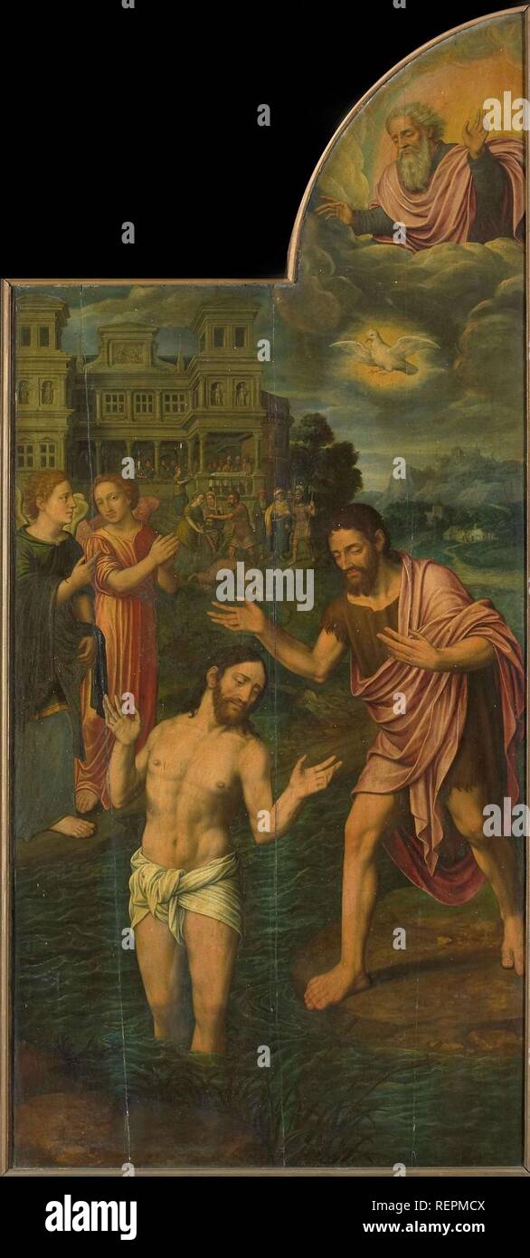 The baptism of Christ in the Jordan, right panel of a triptych. Dating: 1557. Place: Southern ...