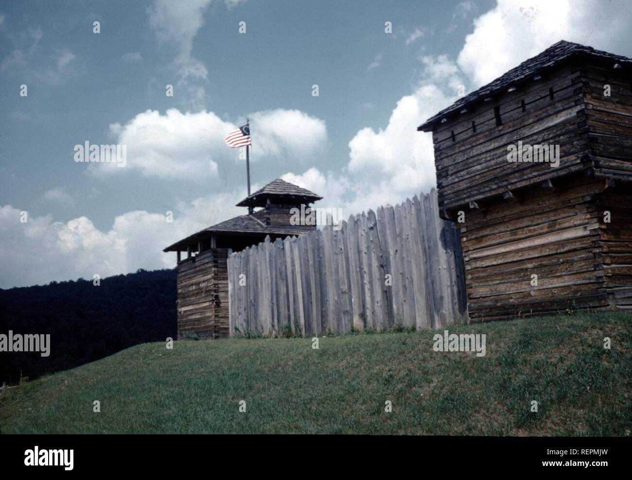 Outside view of the Fort Delaware wooden fence on Pea Patch Island in ...