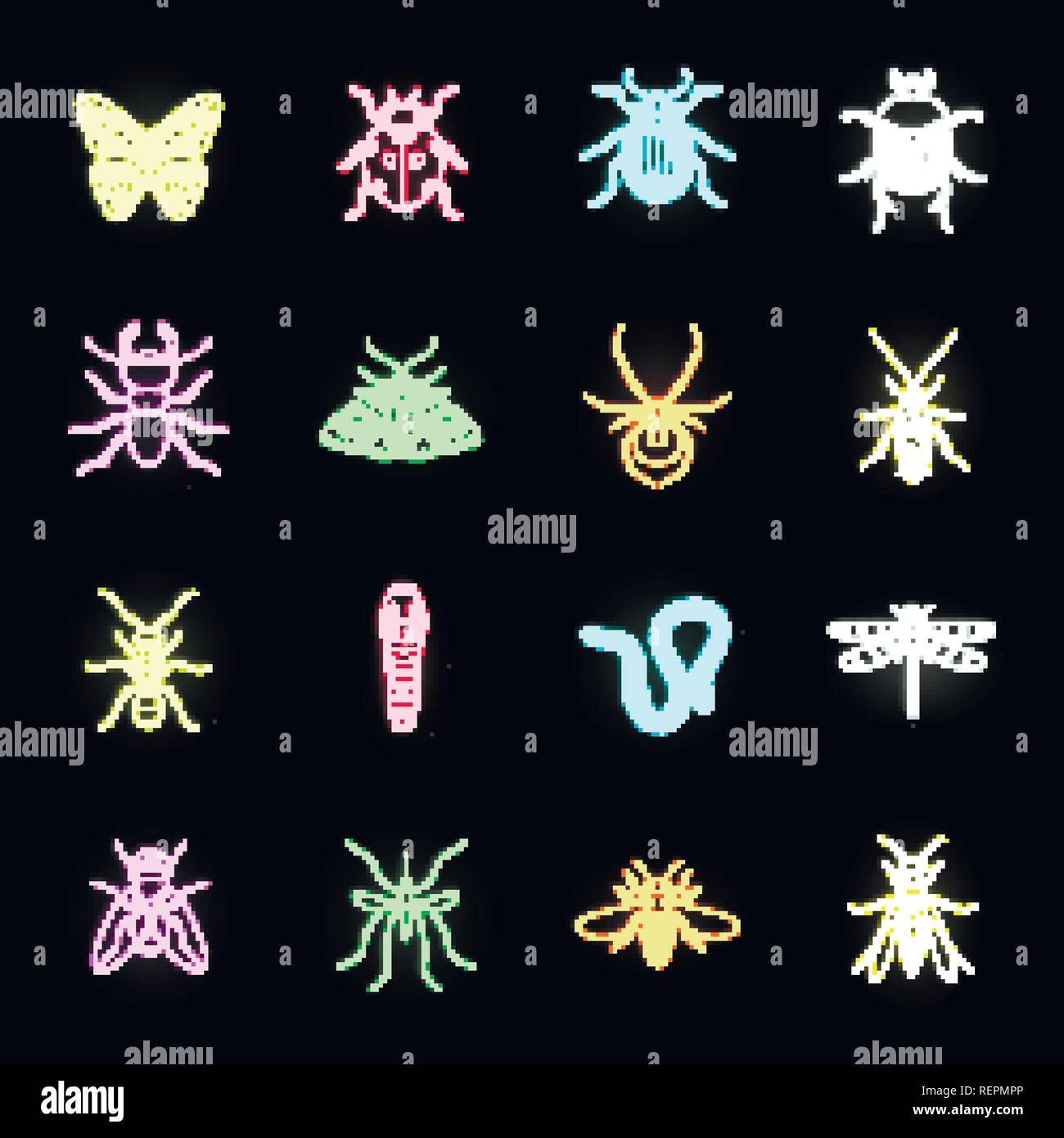 Different kinds of insects neon icons in set collection for design ...
